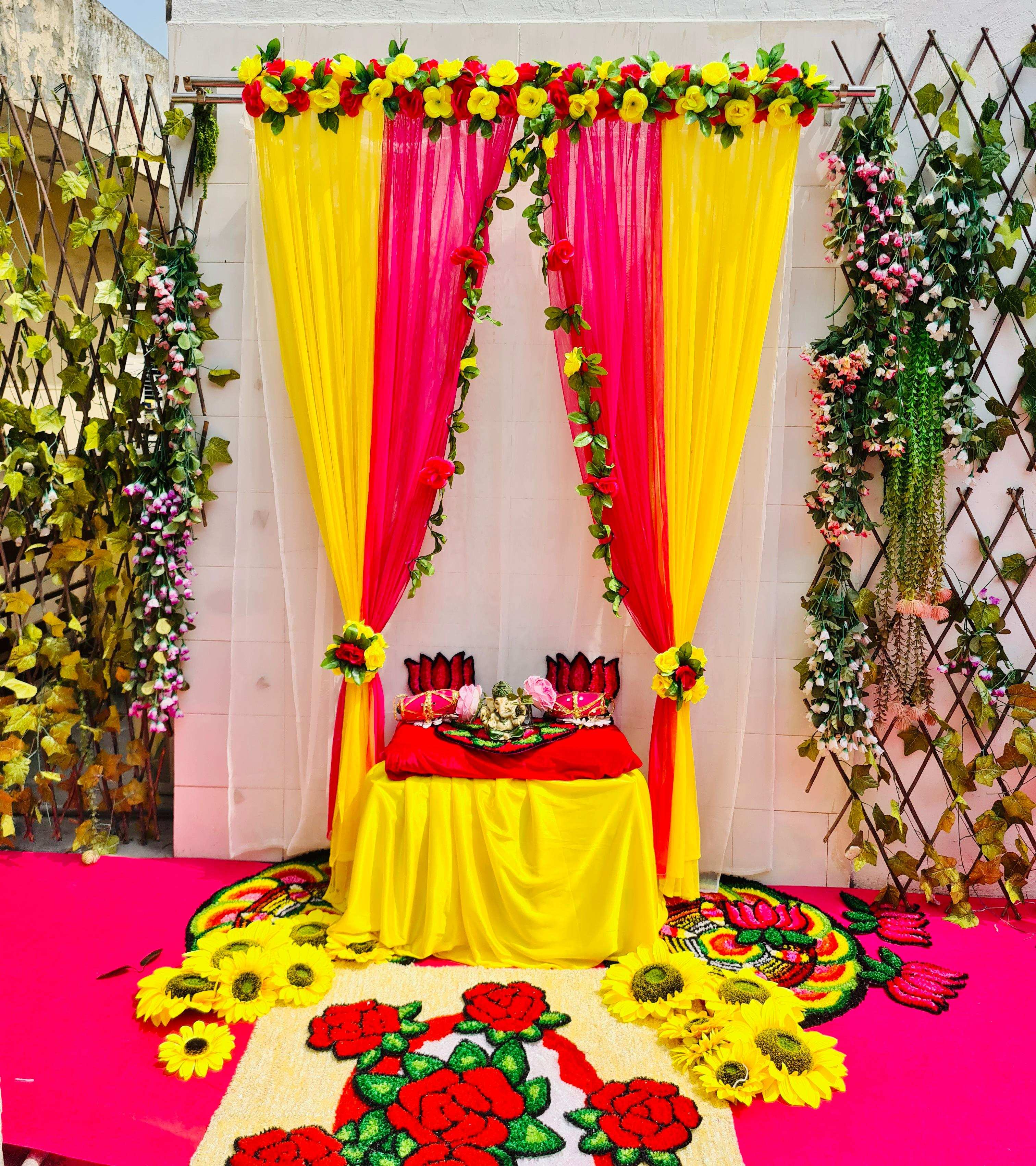 Rose Flower Panel Curtain Backdrop - Yellow & Rani – Craft Decor